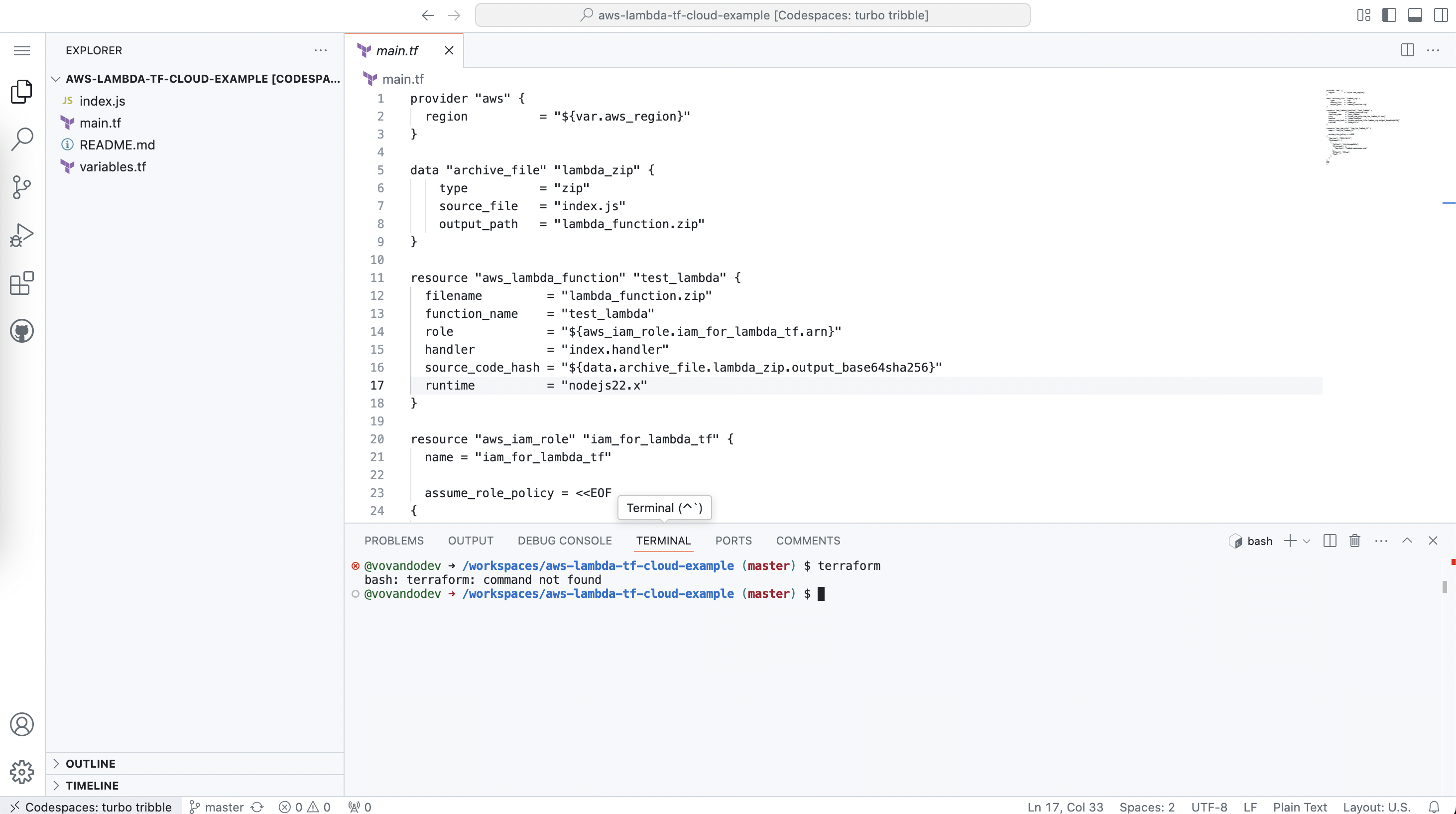 Terraform in GitHub Codespaces | Vovando Dev